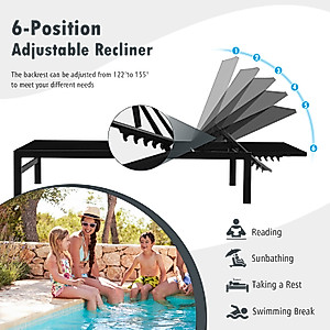 Giantex Set of 2 Patio Chaise Lounge Chair, Outdoor Sunbathing Chair Lawn Reclining Lounger with 6 Adjustable Position, Aluminium Frame, Tanning Chairs for Deck,Yard, Pool Lounge Chairs (2, Black)