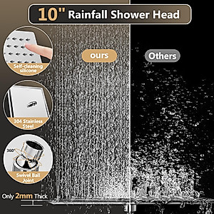 Dual Shower Head, 10'' High Pressure Rain Shower Head with 16'' Upgraded Adjustable Extension Arm, 3+1 Settings Handheld Spray,Built-in Power Wash,Retractable 60'' Shower Hose, 3-Way Diverter, Chrome