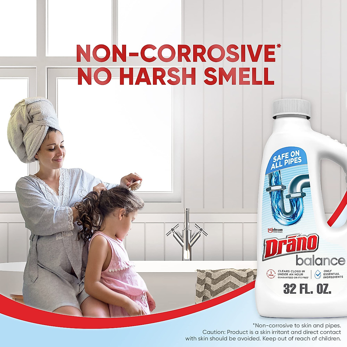 Drano Balance Drain Clog Remover and Cleaner, Non-Corrosive, Formulated Using Only Essential Ingredients, 32 Fl Oz