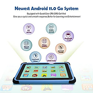 8 inch Kids Tablet Android 11.0 Tablets for Kids,AX Wifi 6,1280x800 IPS HD Display,2GB RAM 32GB ROM Toddlers Tablet with Parental Control,5+8MP Camera,WiFi,with Kids-Tablet Case and Stand (Blue)