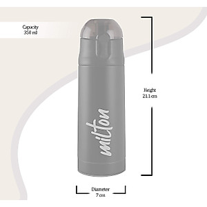 MILTON New Crown 400 Thermosteel 24 Hours Hot and Cold Water Bottle, 350 ml, Green | Easy to Carry | Office, Hiking, Trekking, Travel, Gym, Home, Kitchen Bottle