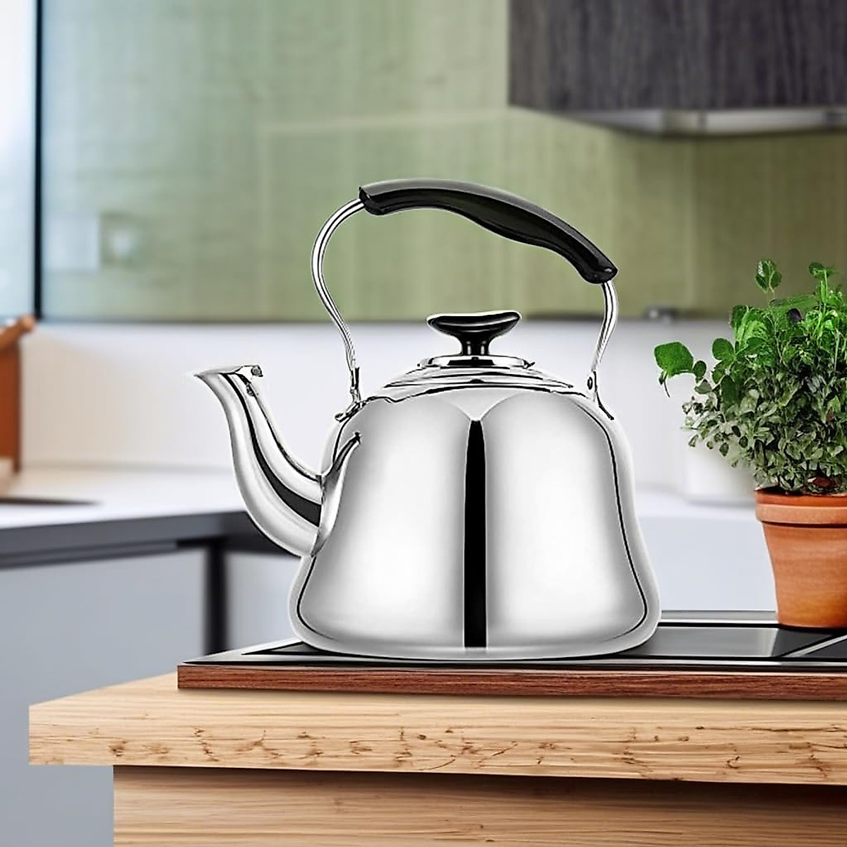Whistling Stovetop Tea Kettle 2L Food Grade Stainless Steel Teapot, Hot Water Fast to Boil Tea Kettle Stovetop with Wide Mouth, Anti-scalding Handle Teakettle for Gas, Induction, Electric, Tea&Coffee