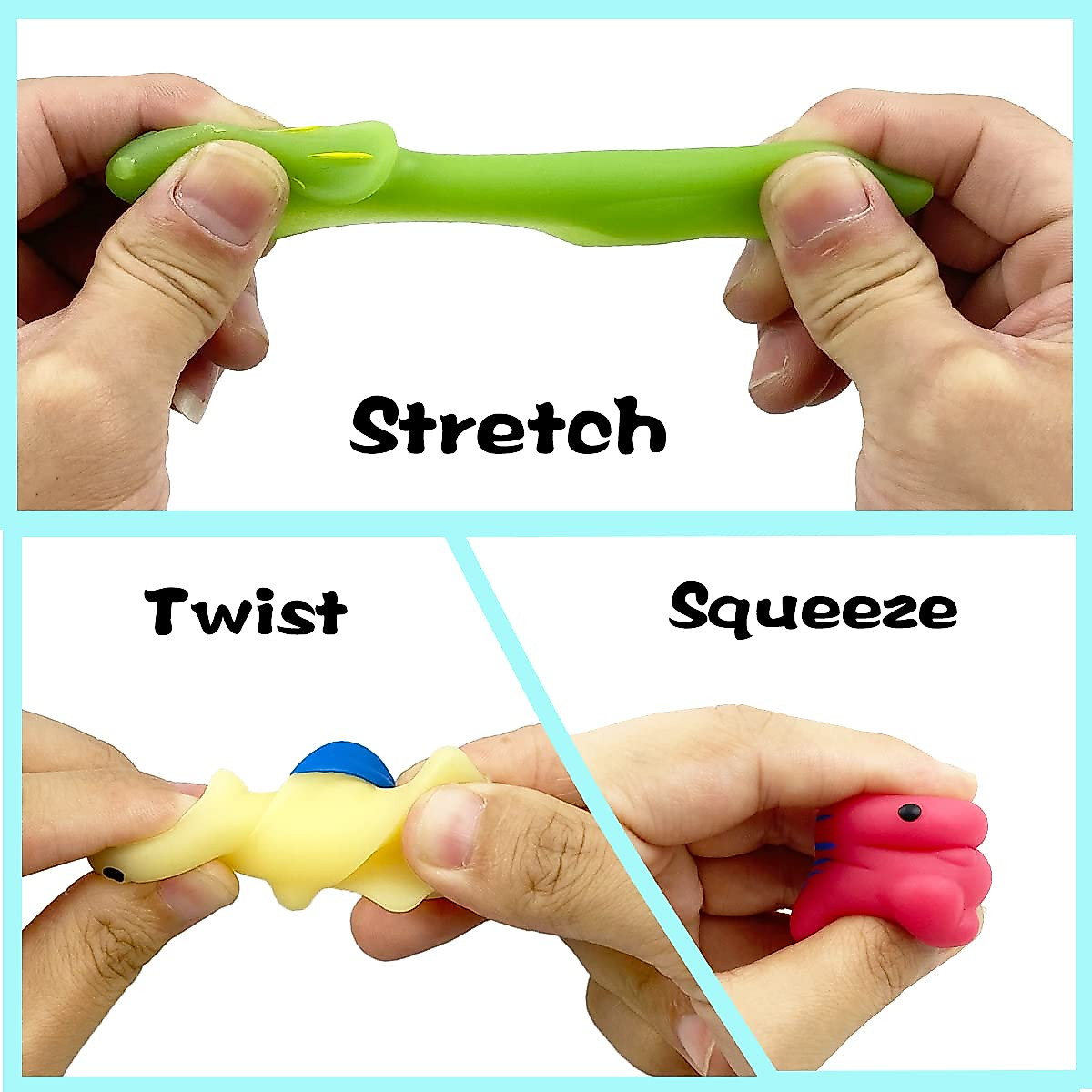 QINGQIU 24 PCS Dinosaur Kawaii Squishies Mochi Squishy Toys Stress Relief Toys for Kids Boys Girls Party Favors Birthday Gifts