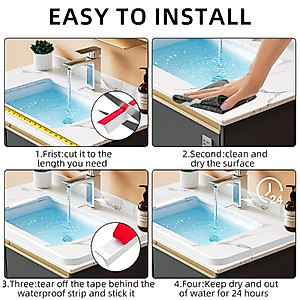 Shower Threshold Water Dam, Silicone Shower Water Guard, Self Adhesive Shower Water Blocker, Collapsible Shower Dam Water Stopper, for Bathroom Bathtub and Kitchen Countertop (White,59In)