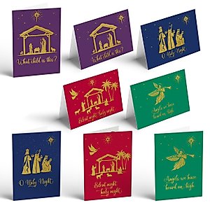 Better Office Products 50 Pack Religious Christmas Cards with Embossed Gold Foil Accents, 5" x 7", High Gloss, Gold Foil Interior Greeting, with 50 Envelopes, 50 Count Boxed Assortment