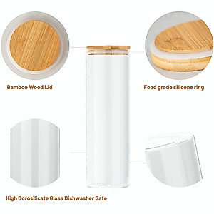 ERISED Glass Jars Set of 5 Food Storage Containers Airtight Food Jars with Bamboo Wooden Lids and Spoon Kitchen Canisters for Candy,Cookie,Rice,Sugar,Flour,Pasta