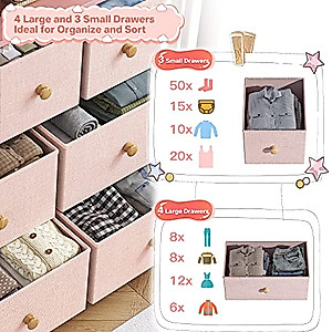 EnHomee Pink Dresser for Girls Bedroom, Dresser for Bedroom with 7 Drawers and 2 Shelves, Pink Dresser with Wooden Top and Metal Frame, Dressers & Chests of Drawers for Bedroom, Closets, Nursery, Pink