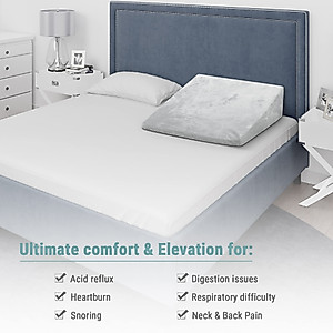 Bed Wedge Pillow with Memory Foam Top for Sleeping, 8 Inch Elevated Support Triangle Pillow for Reading and Rest, Bed Pillow for Legs and Back Support with Washable Cover