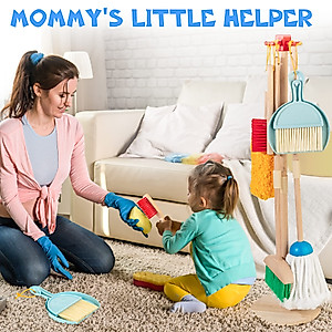 WOODMAM Wooden Kids Cleaning Set for Toddlers,8 Pieces Montessori Cleaning Toys with Kids Broom and Mop Set, Housework Pretend Play Toy Gift for Boys Girls Ages 3+