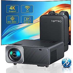 5G WiFi Bluetooth Projector, TOPTRO TR22 Outdoor Projector 4K Supported, 480 ANSI Lumen, Smart Touch Keys, 4D/4P Keystone Correction, Full Sealed Optical Movie Projector Compatible with iOS/Android
