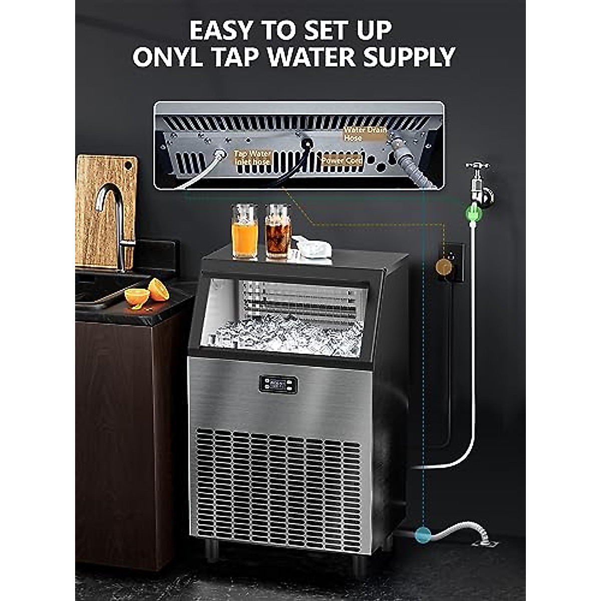 Joy Pebble Commercial Ice Machine,265 lbs/24H/11,500pcs,120pcs/Cycle,Ice Size Control,24H Timer,Ice Maker Machine Under Counter for Restaurant/Bar/Office/Home/Party