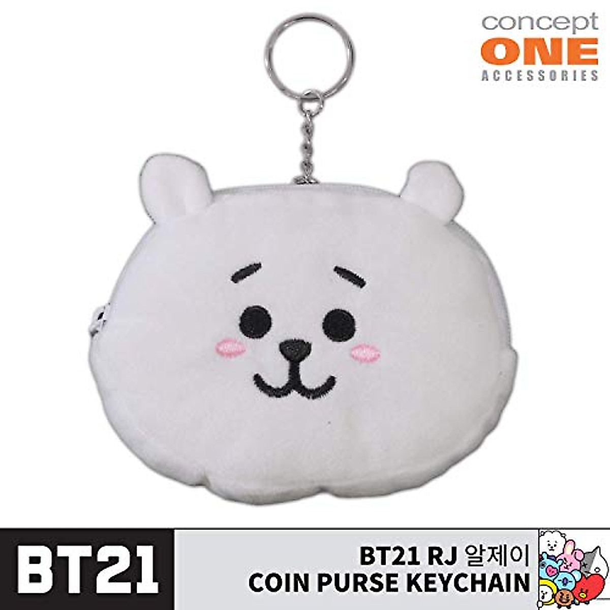 Concept One BT21 LINE FRIENDS Small Coin Purse Wallet with Keychain, RJ, One Size