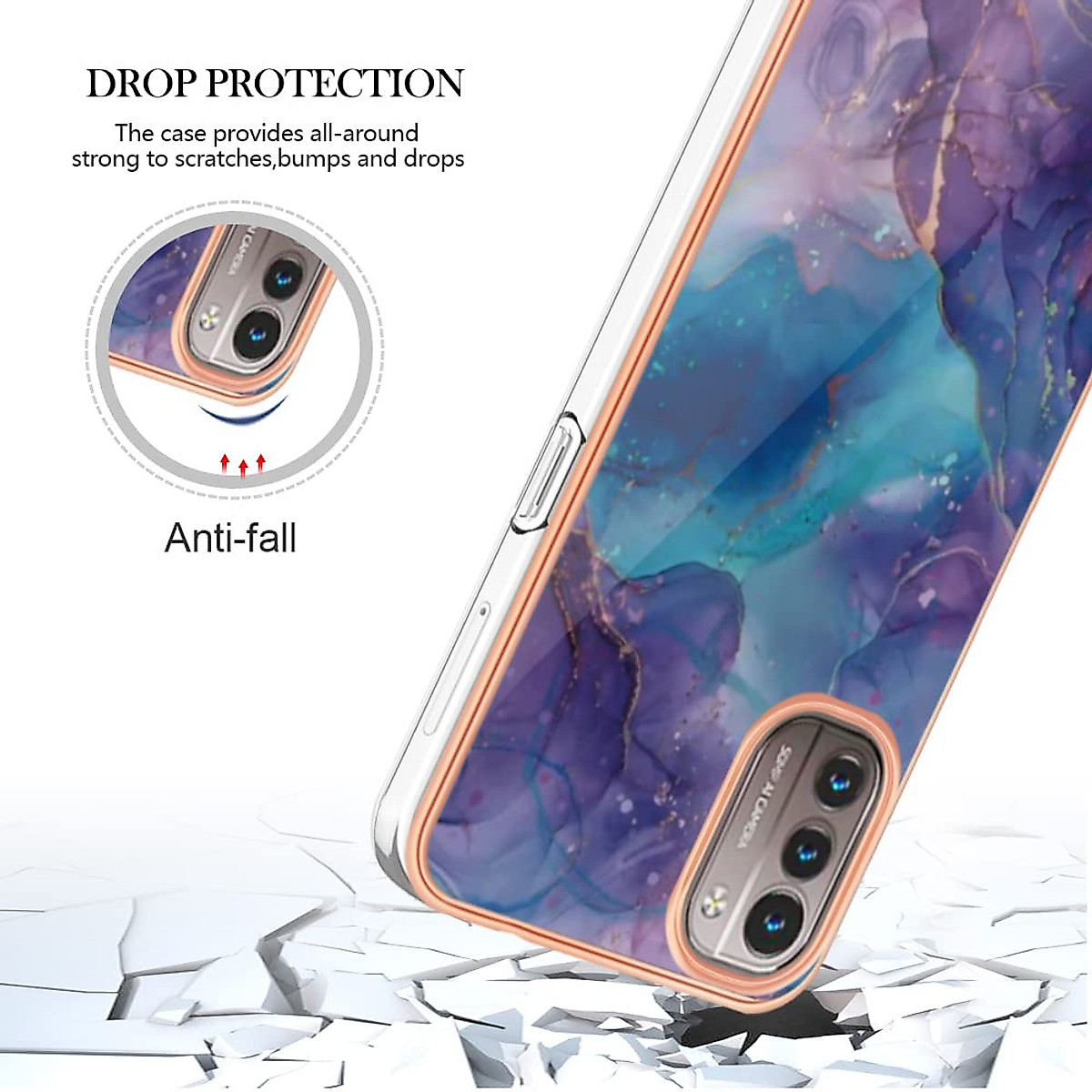 Dinglijia for Nokia G21 Case, Nokia G11 Phone Case, Soft TPU + IMD Marble Pattern Slim Design Enhanced Camera and Screen Protection Girls and Women Case for Nokia G21 BKC Purple
