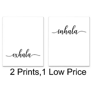 Inhala Exhala Wall Art, Set of 2 8 x10" Unframed Typogaphy Black on White Prints - Stunning Spanish Wall Décor for Bathroom