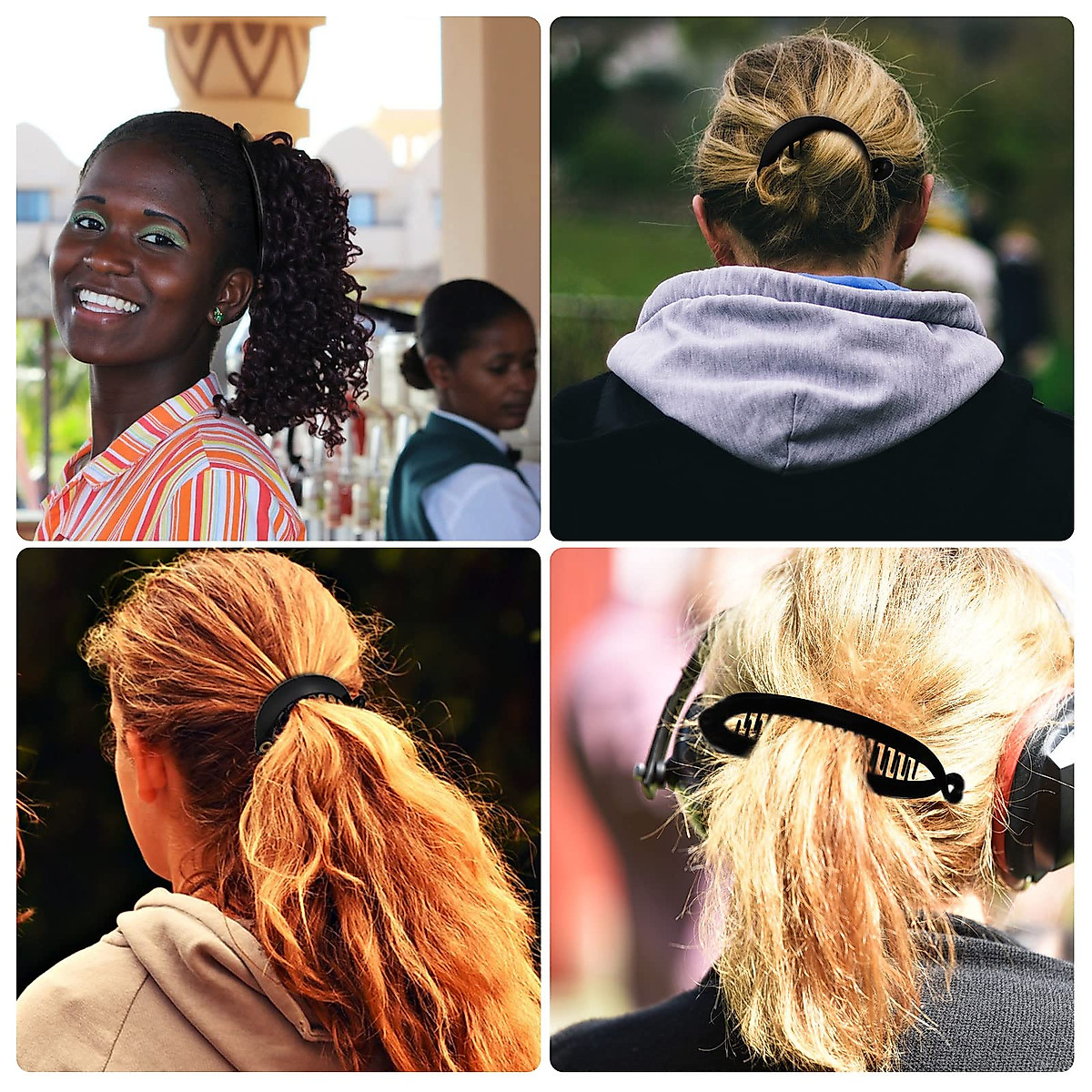 9 Pieces French Banana Clip Hair Comb Fishtail Hair Clip Comb and Round Banana Clip Flexible Ponytail Holder Interlocking Hair Styling Accessories for Women (Black)