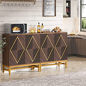 Tribesigns Sideboard Buffet Cabinet Set of 2, 59 Inch Kitchen Sideboard Cabinet with Doors and Adjustable Shelves, Coffee Bar Cabinet Storage Cabinet for Dining Room, Living Room, Dark Brown