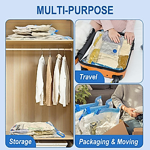 Fygrip 16 Pack Vacuum Storage Bags with Hand Pump, 4 Jumbo + 4 Large + 4 Medium + 4 Small Plastic Packaging Bags, 80% Space Saver Vacuum Seal Bags for Clothing, Travel Lugggage, Blankets, Comforters