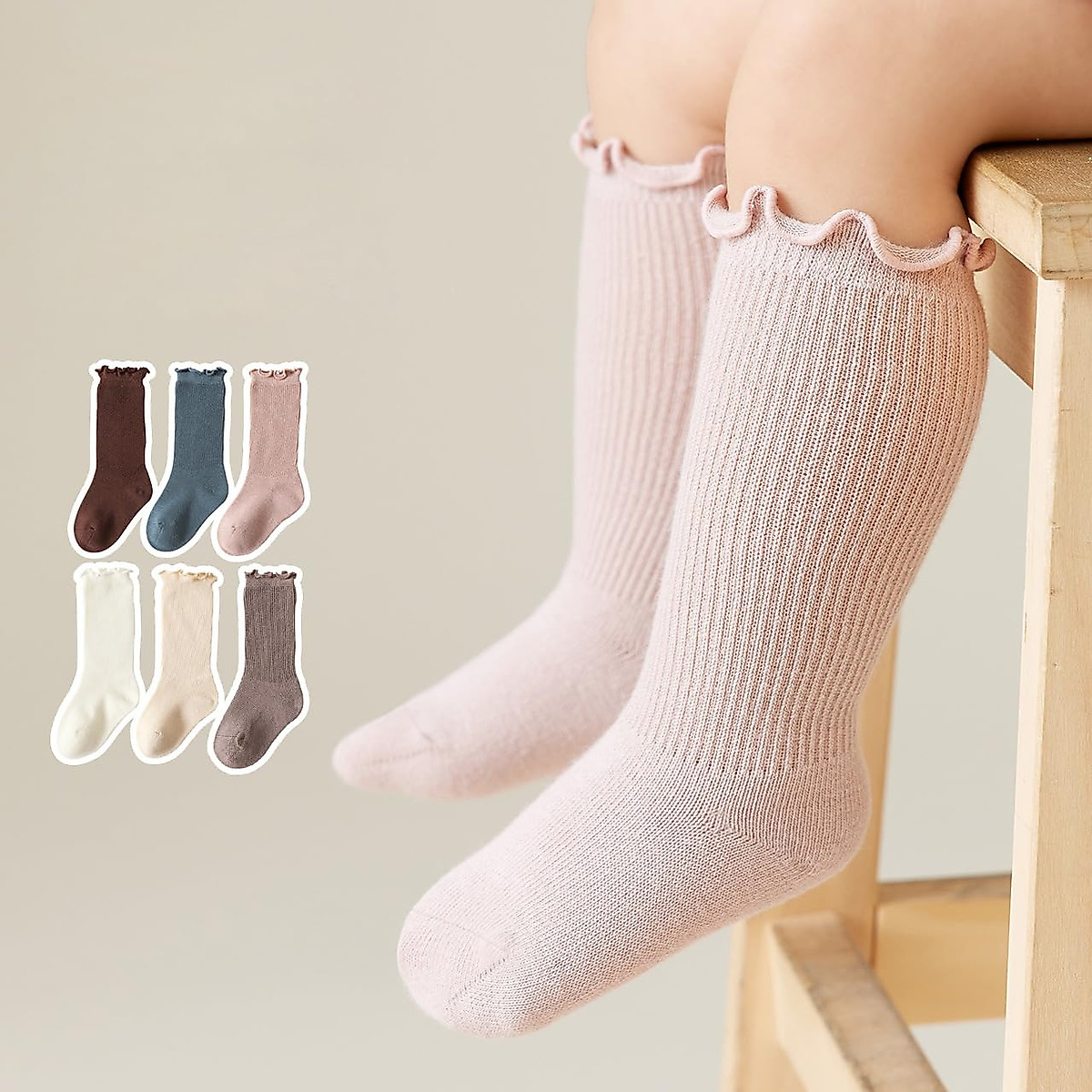 Adeimoo Baby Girls Cotton Socks Newborn Keep Warm Solid Color Sock Knee-High Stockings for Infant Toddler 0-6 Months