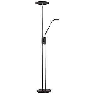 360 Lighting Taylor Modern Torchiere Floor Lamp with Side Light LED Dimmable 72" Tall Satin Black Metal Adjustable Head White Acrylic Diffuser for Living Room Reading House Family Bedroom