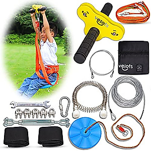 Velots Ziplines Kits for Backyard, 160FT 140FT 105FT 90FT 80FT Zip Lines Kit 350LB Kids Toys Play Set, Adults Playground Games Outdoor (90FT)