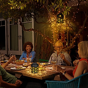 2 Pack Hanging Solar Lanterns, Tomshine Outdoor Lantern Warm White Waterproof Metal Patio Decor for Garden Landscape Yard Decoration (Flower Pattern)