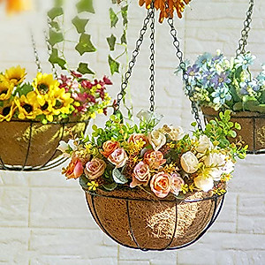 FUFUUIQY 4 Pack Metal Hanging Planter Basket with Coco Coir Liner Outdoor 8 Inch Chain Round Wire Plant Holder Flower Pots Hanging Baskets for Plants Outdoor Garden Decorations