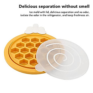 Hexagon Ice Cube Tray, Easy To Demould Food Grade PP Convenient Handle Independent Division Honeycomb Ice Trays with Lid for Refrigerator for Household(Yellow)