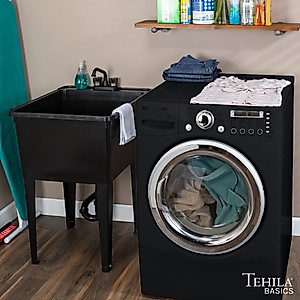Tehila Basics by JS Jackson Supplies 21-Gallon Black Freestanding Utility Sink with Black 2-Handle Faucet, Heavy Duty Plastic Laundry Tub with Adjustable Legs