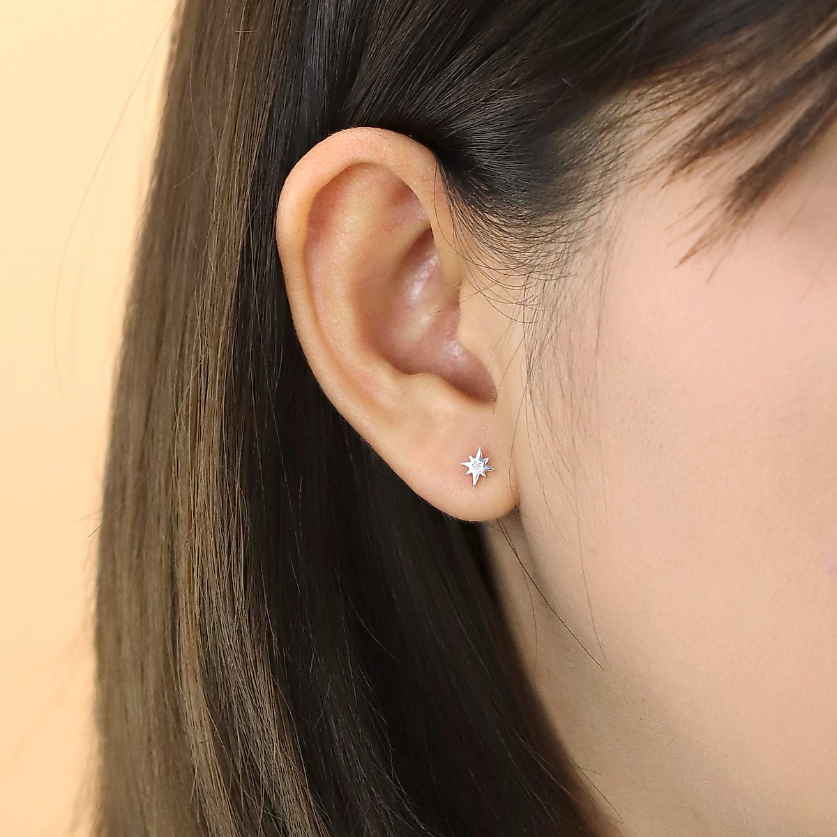 Boma Jewelry Sterling Silver Starburst Mismatched Stud Earrings with Cubic Zirconia