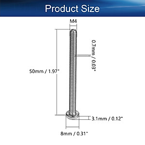 Yinpecly 60pcs M4-0.7x50mm Knob Pull Machine Screws Metric Pan Head Phillips Drive Cross Head Screw 304 Stainless Steel Full Thread Fasteners Bolts Silver Gray Cabinet Door and Drawer Screws