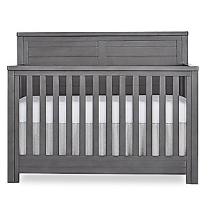 Evolur Belmar Double Dresser in Rustic Grey, 54x20.25x33 Inch (Pack of 1) & Belmar Flat 5-in-1 Convertible Crib in Rustic Grey, Greenguard Gold Certified