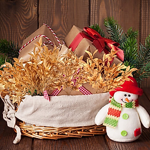 3 Packs Gold Leaves Artificial Plants for Christmas Decoration, Plastic Grass Fake Shrubs Simulation Leaves Golden Flowers Home Indoor Outdoor DIY Planter Vase Filler Garden Wedding Xmas Decoration