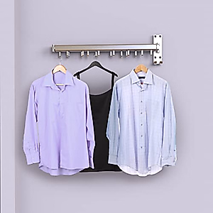 Clothes Drying Rack, Folding Air Dry Laundry, Wall Mounted Hang Dryer, 63"x7", Aluminum, Retractable, Collapsible, Foldable, Pull Out Clothesline for Hanging Shirts, Pants, Indoor, Outdoor w/Hooks