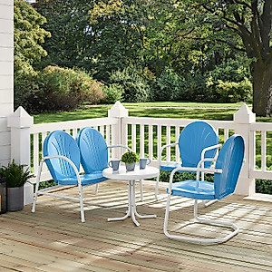 Crosley Furniture Griffith 4-Piece Retro Metal Outdoor Loveseat Patio Furniture Set for Porch, Deck, Balcony, Sky Blue