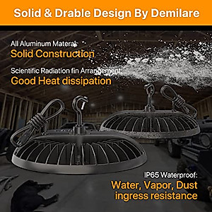 DEMILARE 2 Pack Led High Bay Light 150W, 5000K 22500 lm High Bay Led Shop Lights, IP65 Waterproof UFO High Bay Light 120-277V, Commercail Lighting for Warehouse, Workshop, Garage, Barn