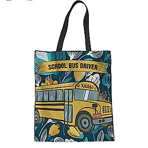 HUGS IDEA Women's Canvas Totes School Bus Driver Print Shoulder Shopping Bag Cloth Handbag
