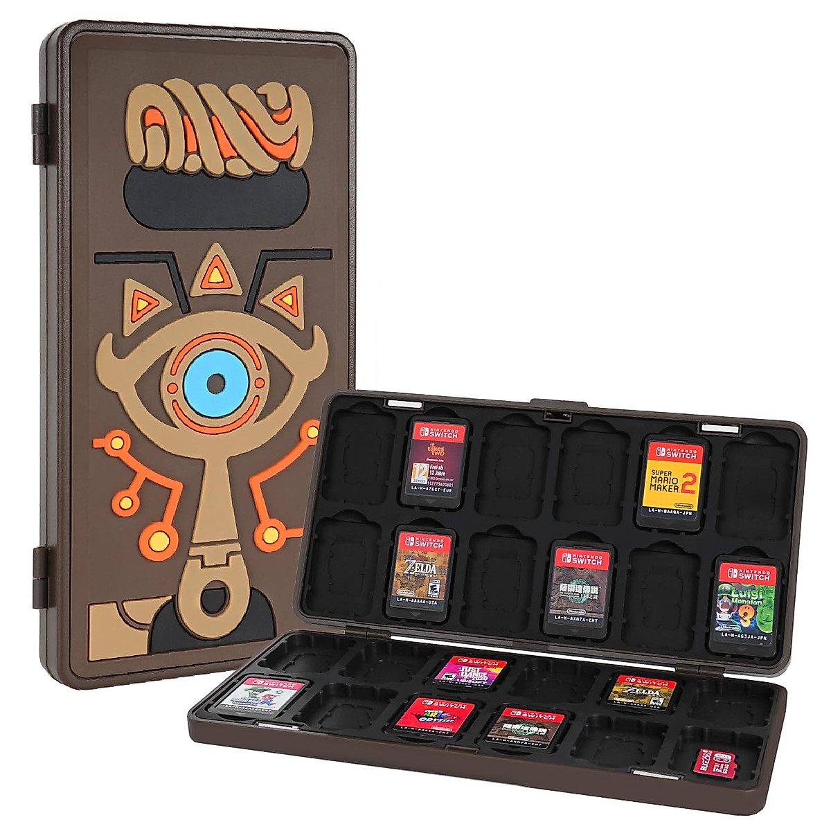 TIKOdirect Game Card Case for Nintendo Switch/SD Cards, Storage 24 Switch Game Cards Portable Holder Pretty Cute Hard Shell with Magenic Closure, Brown