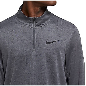 Nike Men’s Breathe Superset Iron Grey ¼ Zip (Quarter Zip) Training/Running Lightweight Long Sleeve Baselayer Shirt, Black Swoosh, Dri-Fit Wicks Moisture, Style CZ1212/Color 068, Size Small