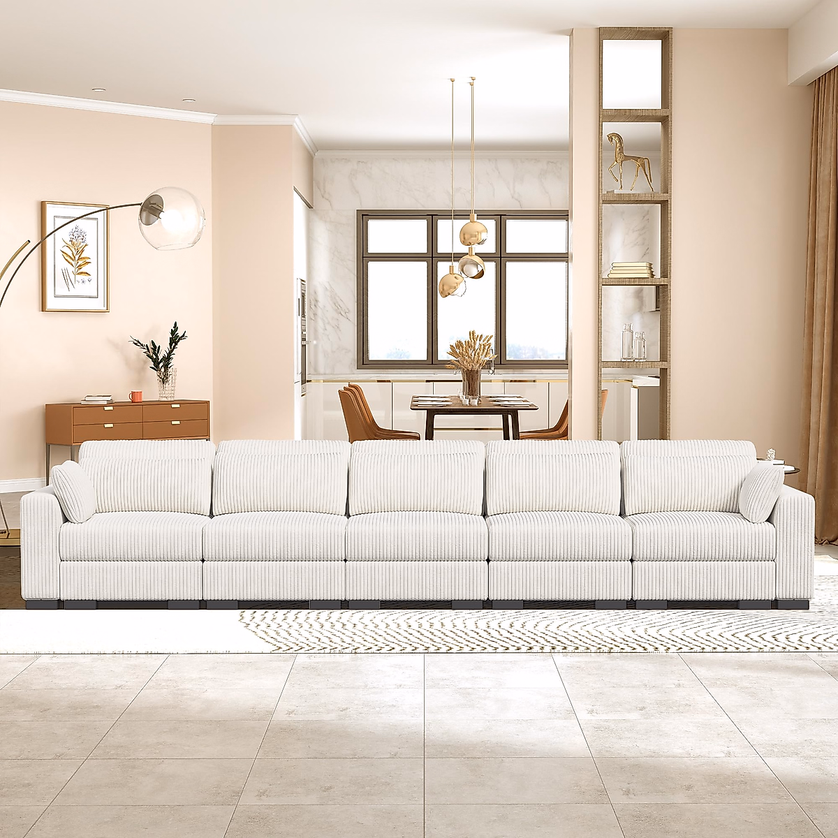 WeaArco 161" Modular Sectional Couch, Cloud Couch Sectional 5 Seater, Corduroy Sectional Sofa with 7 Pillows, 5 Seater Reversable Sectional Couch for Modern Living Room Bedroom Apartment Office, Beige