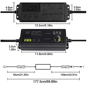 Universal 3V - 24V 1.5A 36W Adjustable DC Power Supply Adapter Speed Control Volt Display with Variable 8 Plugs and 1 Polarity Reverse Cable Cord