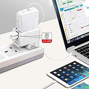 Universal Travel Adapter - 2 USB Ports Wonplug International Power Plug Adapter Small Wall Charger Adaptor for European US UK Thailand NZ Australia 150+Countries White