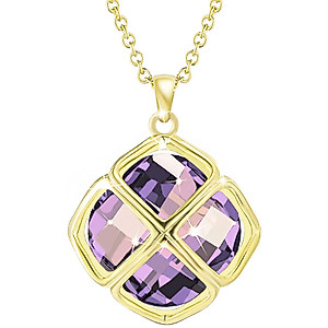 Qinpan 14MM Crystal Pendant Drop Dangle Necklace for Women Glod Plated Costume Jewelry, 24.4*17.8mm, Gold Plated, Cubic Zirconia