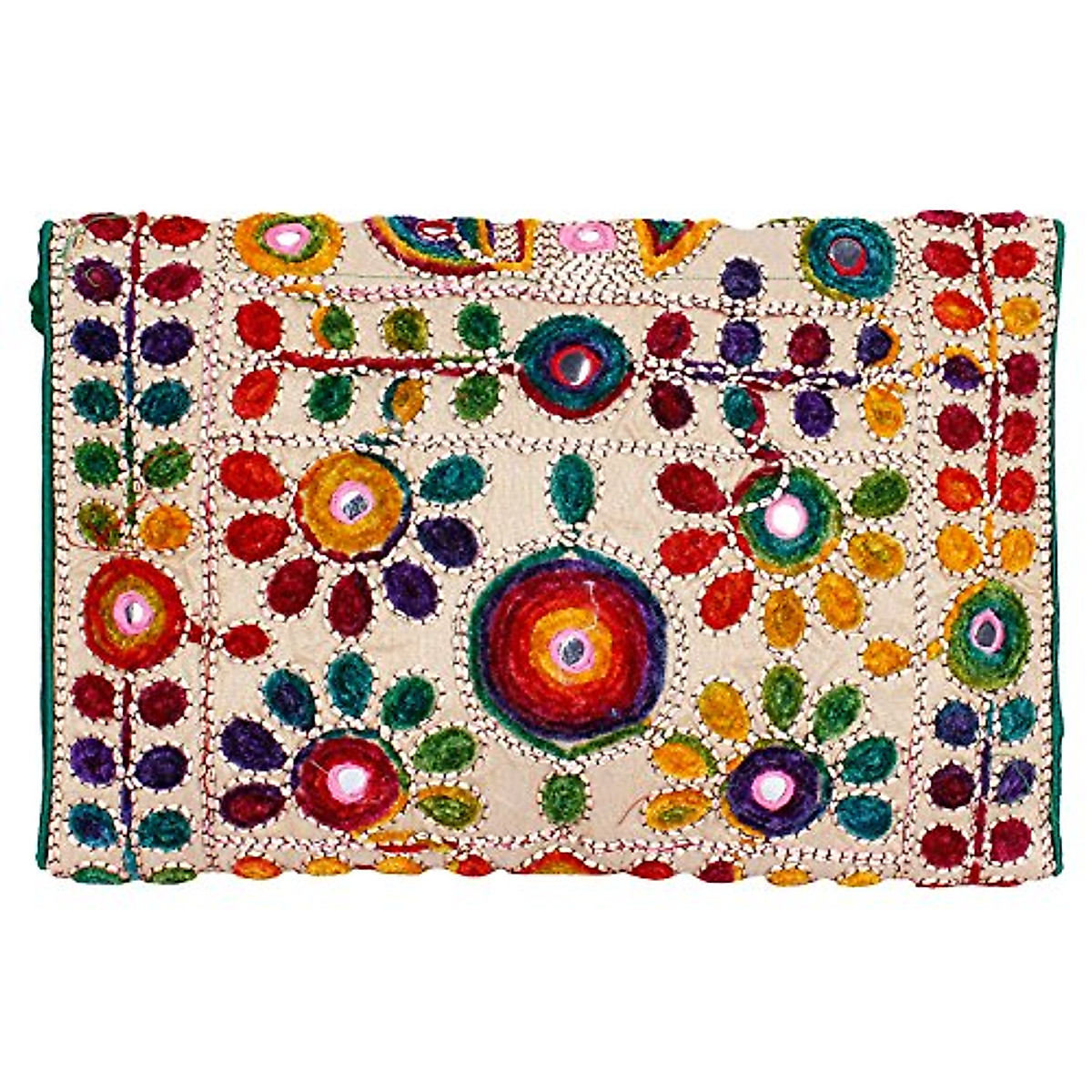 Rajasthani Jaipuri Art Sling Bag Foldover Clutch Purse (Green With Golden Front)- Quality Checked