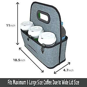 Portable Coffee Cup Holder Reusable Drink Carrier Delivery Go Bag for 6 Cup Collapsible Tote Bag with Organizer Pockets Detachable Dividers, with Single Drink Tote Bag