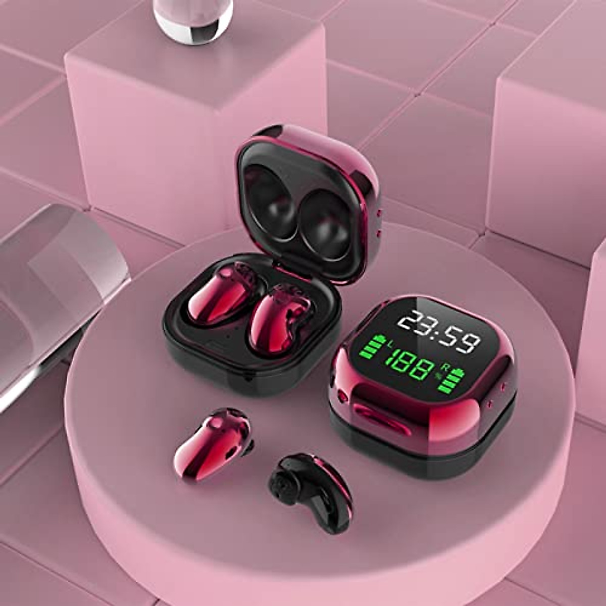 CENGNIAN Wireless Bluetooth Earbuds, Headset Led Power Display, Ear Buds Headphones, Stereo Earphones 5.2 in-Ear Type, Noise Cancelling Earbuds, Built-in Mic Headset Premium Deep Bass for Sport (red)