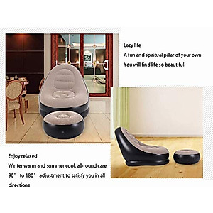 2-IN-1 Grey/Black Lounge Sofa Bed Set, Folding Portable Inflatable Lazy Flocking Recliner Chair with Footstool and Air Pump - Great for Pop Up Indoor and Outdoor Balcony, Backyard, Camping, Picnic, RV