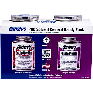 Christy's Handy Pack: Red Hot Blue Glue Medium Body PVC Cement and Purple Primer, 1/2 Pint (8 fl oz),RH-RHBV-HDYPK-HP-20