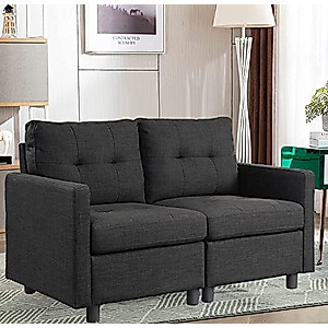 Payeel Convertible Sectional Sofa Couch 52" Loveseat with Tufted Cushion Back for Small Space,Living Room,Apartment (Loveseat,Dark Gray)
