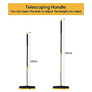 Yocada Pet Hair Removal Rubber Broom with Squeegee 2 in 1 Floor Brush Telescoping for Sweeping Hardwood Floor Tile Low Carpets Rugs Undercoat Carpets Bathroom Living Room Kitchen 53"