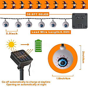 HUGSVIK Big Eyeball Solar Orange Halloween Lights, 26Ft 40 LED Solar Halloween Lights String with 8 Modes, Waterproof Solar Halloween Decorations Outdoor Lights for Patio Porch Garden Yard Decor